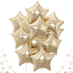 Gold Star Foil Balloons, 18 Inch Light Gold Stars Shape Foil Helium Balloons 10 Pcs Large Gold Mylar Stars Balloons Light Gold Pentagram Balloons for Birthday Wedding Baby Shower Graduation