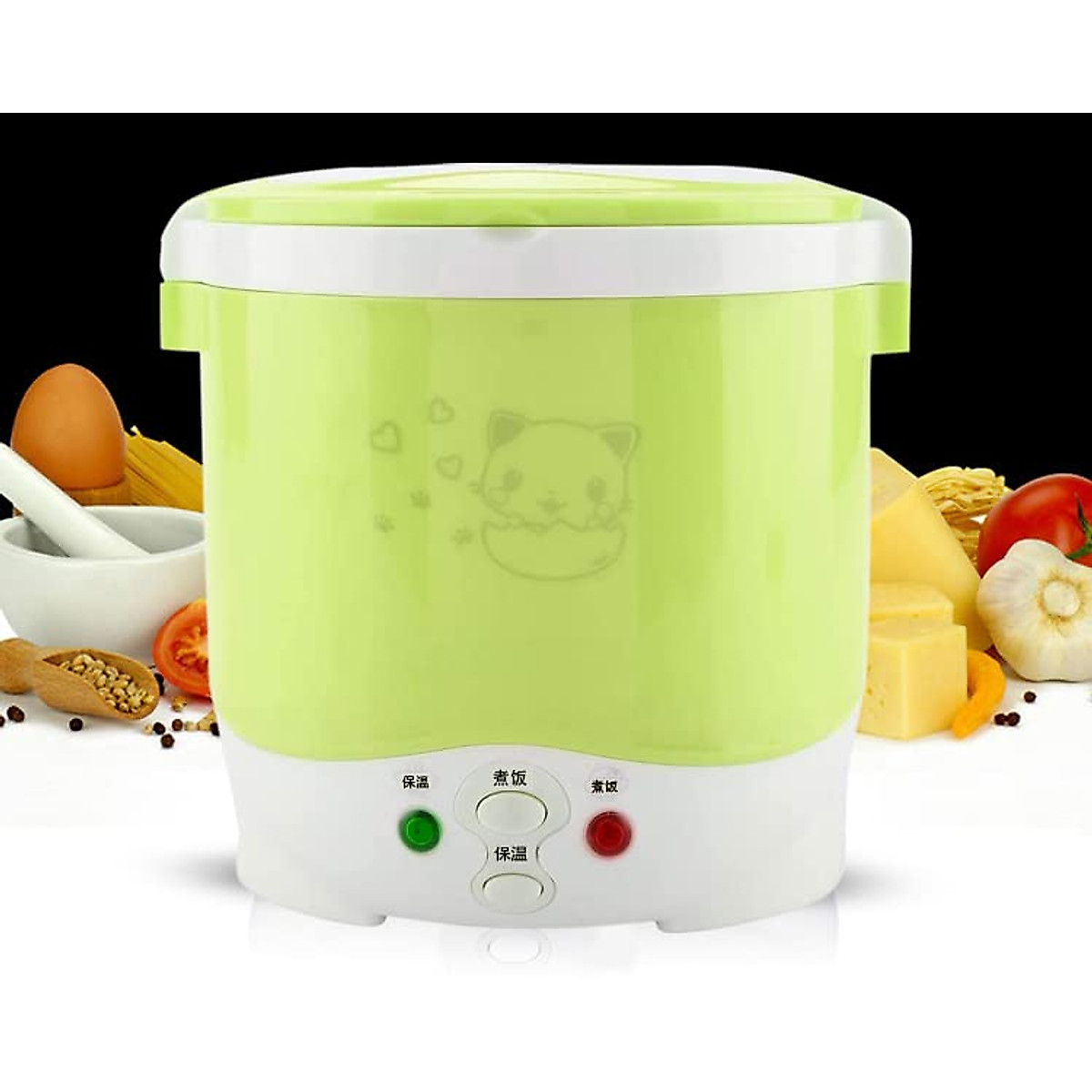 BALITY 24V 130W 1L Portable Multifunctional Electric Rice Cooker Food Steamer, Food Grade PP Mini Car Rice Cooker Travel Rice Cooker for 24V Trucks(Green)