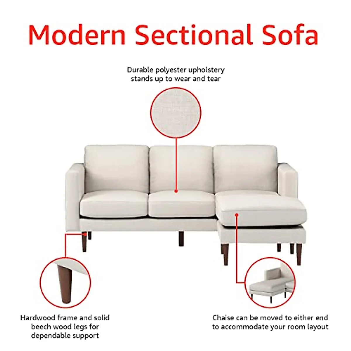 Amazon Brand – Rivet Revolve Modern Upholstered Sofa with Reversible Sectional Chaise, 80"W, Linen