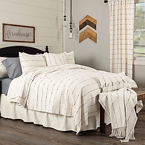 Piper Classics Farmcloth Stripe King Coverlet Bedspread, 97" x 110", Urban Rustic Farmhouse Bedding, Natural Cream Woven w/Black Stripes Blanket