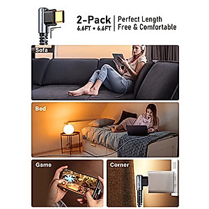 USB C Cable 3.2A 2-Pack [90°, Gold-Plated] 6.6+6.6FT MRGLAS Type C Charger Fast Charging Cable Right Angle Nylon Braided USB A to USB C Charging Cable Compatible with Galaxy S10 S9 Plus S21 Note 10 LG