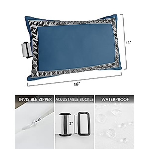 Recliner Head Pillow Ledge Loungers Chair Pillows with Insert Chinese Style Pattern Blue Background Lumbar Pillow with Adjustable Strap Outside Patio Decorative Garden Cushion for Bench Couch, 2 PCS