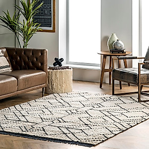 nuLOOM Carlina Geometric Shag Fringe Area Rug, 5x8, Beige