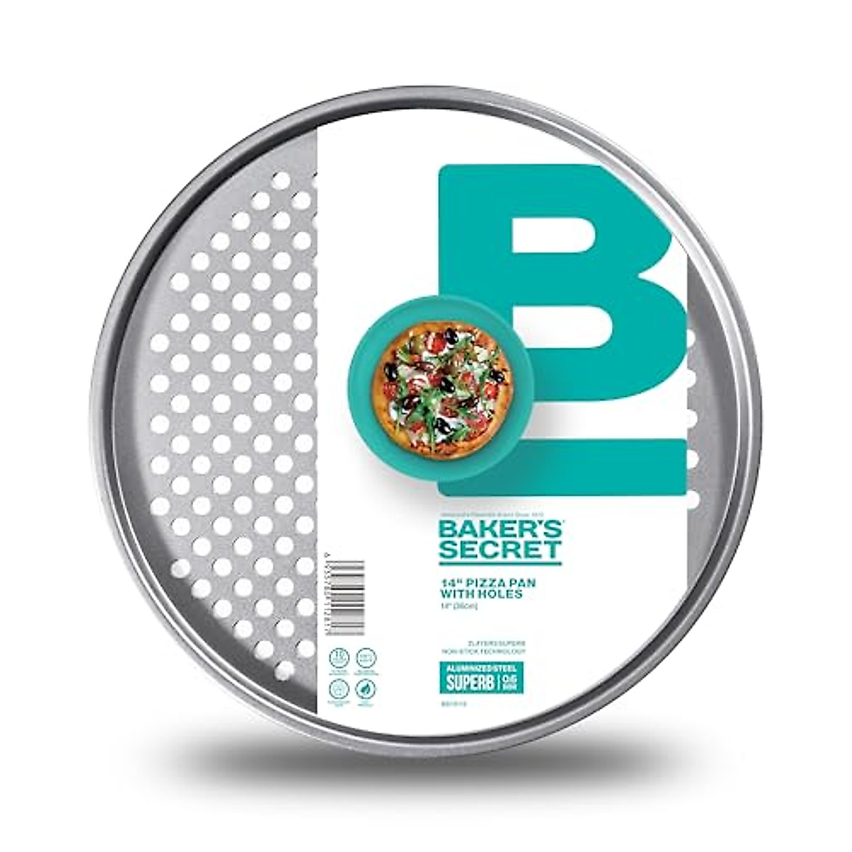 Baker's Secret Nonstick Pizza Crisper for Oven 14", Aluminized Steel Pizza Baking Pan with holes, 2 Layers Non-stick Coating For Easy Release, Dishwasher Safe Baking Supplies - Superb Collection