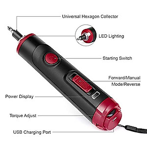 Eastvolt 4V Cordless Mini Electric Screwdriver, 1500mAh USB Rechargable Battery, 32 Pieces 1/4 in HEX Screwdriver Bits, 1 Piece Extension Holder and Storage Toolbox