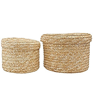 DOITOOL Food Decor 2pcs Straw Storage Basket Toy Basket Round Wheat Straw Hyacinth Storage Baskets