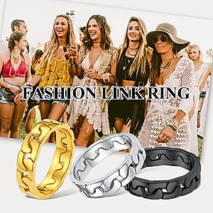 Personalized 18K Gold Plated Chain Rings for Women Stainless Steel Cuban Link Band Rings Size 5 Statement Thumb Ring Punk Couple Jewelry Gift