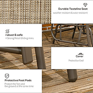 Outsunny Outdoor Glider Chairs with Coffee Table, Patio 2-Seat Rocking Chair Swing Loveseat with Breathable Sling for Backyard, Garden, and Porch, Light Brown