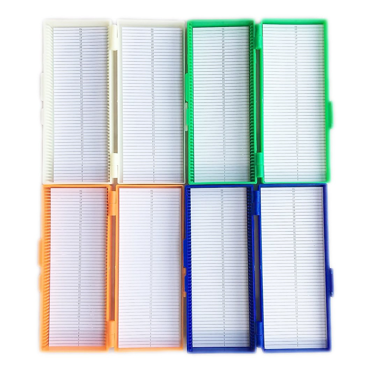 50-Place Microslide Slide Microscope Box Colors, Blue, Green, Orange, White(Pack of 4)