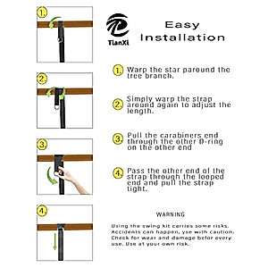 Tree Swing Hanging Strap - 5ft Swing Straps Outdoor Suspension Accessories Kit, Holds 2200lbs with Stainless Carabiners, Easy Installation, Perfect for Baby/Garden/Toddler Swing (Black)