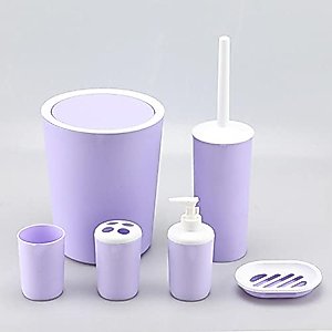 BAWAQAF Bathroom Set,Bathroom Decor Sets Accessories,6 Pcs Lavender Bathroom Accessories Set,Bathroom Accessory Set,Bathroom Accessories Set with Trash Can