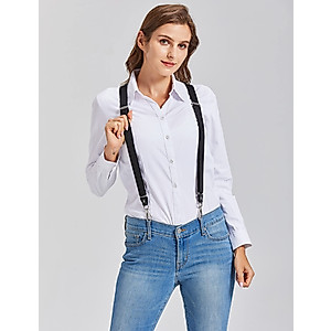 Suspenders for Women with 3 Swivel Hooks and 1" Width Strap for Jeans and Shorts, also for Slim or Young Men (Black)