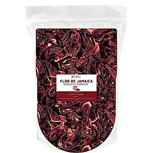 ZAVBE Hibiscus Tea 1lbs Dried Hibiscus Flower Perfect for Hibiscus Tea loose leaf, Flor de Jamaica, Cut and Sifted Packaged in Resealable Bag Hot & Iced Tea, Whole Flowers and Petals. (16, Ounces)