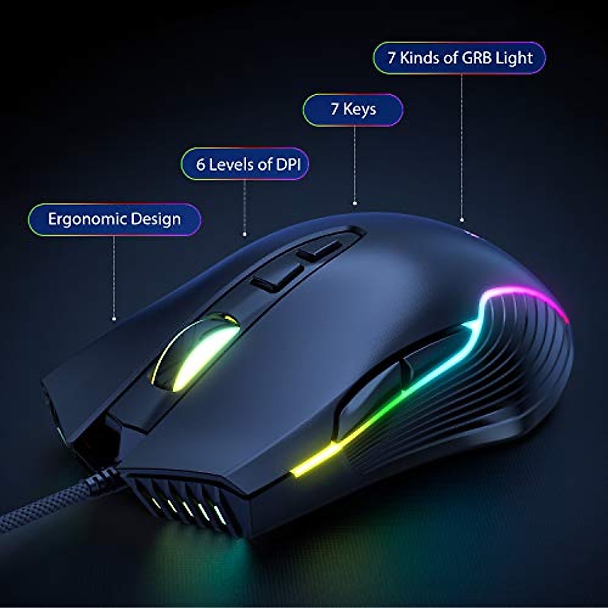 SIMGAL Wired Mechanical Keyboard and Mouse Combo, 89 Keys Rainbow Backlit Gaming Keyboard with Number Keys & Blue Switch for PC Gamer Laptop, Up to 6400 DPI Mouse with 7 Buttons (Black with Mouse)