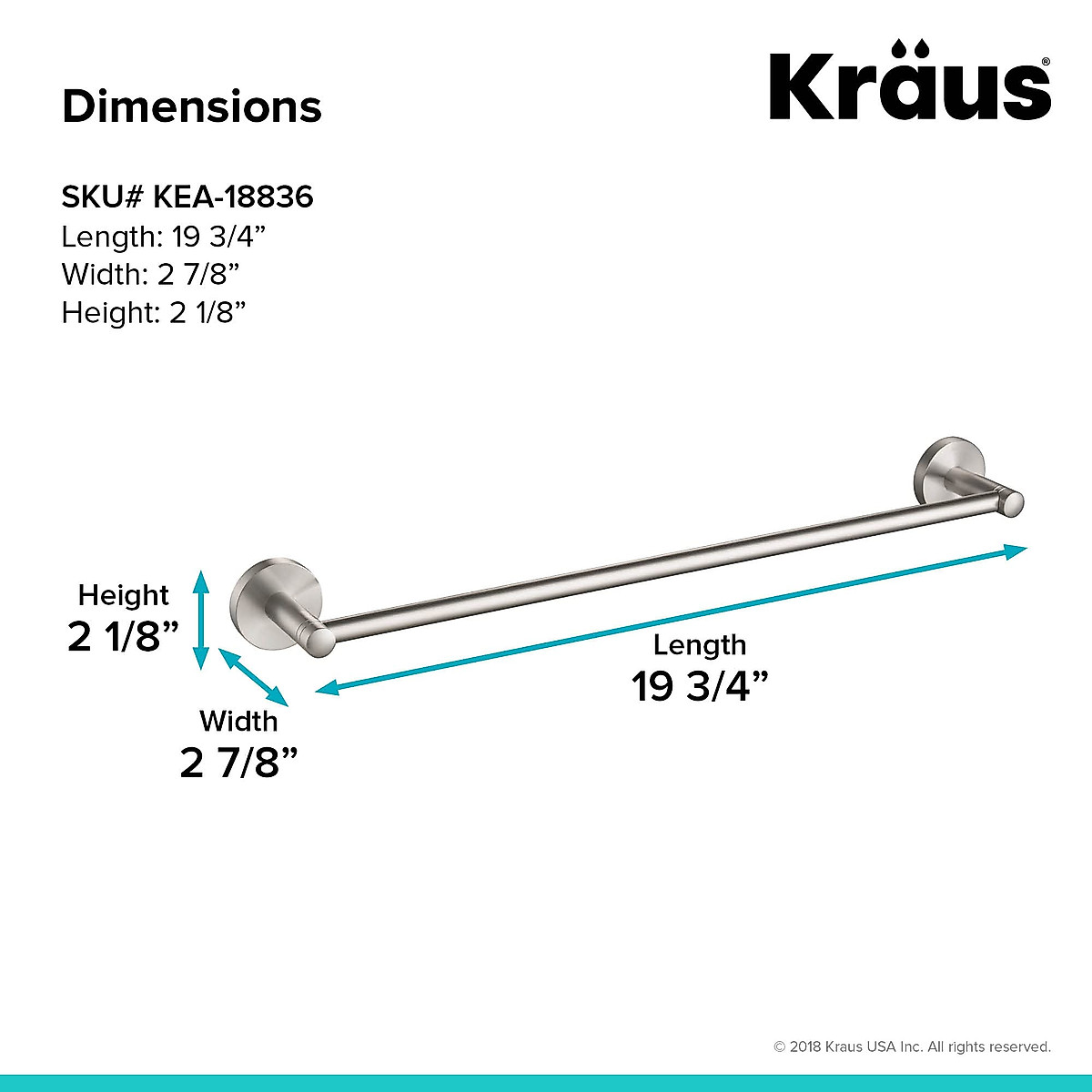 KRAUS Elie 18-inch Bathroom -Towel Bar, Brushed Nickel Finish, KEA-18836BN