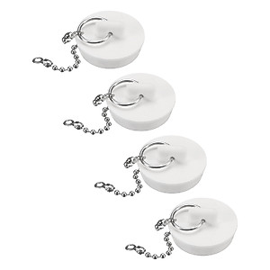 uxcell 4 Pcs Tub Stoppers, Rubber Bathtub Stoppers 1-3/8" Kitchen Sink Drain Stopper, Bathroom Drain Plug with Pull Ring and 15" Beaded Chain, White