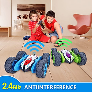 Acekid Remote Control Car for Kids, 2.4 GHz 4WD RC Stunt Car with LED Lights, Double Sided 360 Degree Flips RC Cars Toy for Boys Girls, Birthday Gift for Kids