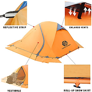 ForestDawn Camping Tent for 2 Person with 3 Aluminum Alloy Poles,Waterproof Windproof 4 Season Tent,Double Layer,Easy Setup,Professional Camping Tent for Outdoor Hiking,Mountaineering,Survival