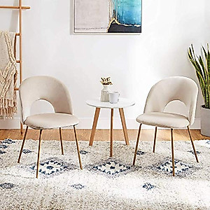 CangLong Velvet Seat Chair with Metal Legs for Kitchen Dining Room, Pack of 2. Beige