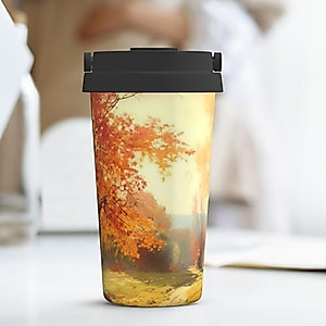 GTKSYNVE Reusable Coffee Mug with Lid and Handle, Autumn scene Tumbler for Hot & Cold Drinks 16oz Stainless Steel Insulated Coffee Tumblers Double Wall Vacuum Thermal Cup