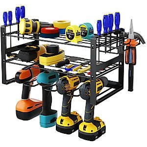 Power Tool Organizer Heavy Duty Floating Tool Shelf 3 Layers Metal Power Tool Holder Organization Garage Wall Mounted Utility Storage Rack for Cordless Drill Charging Station Screwdriver