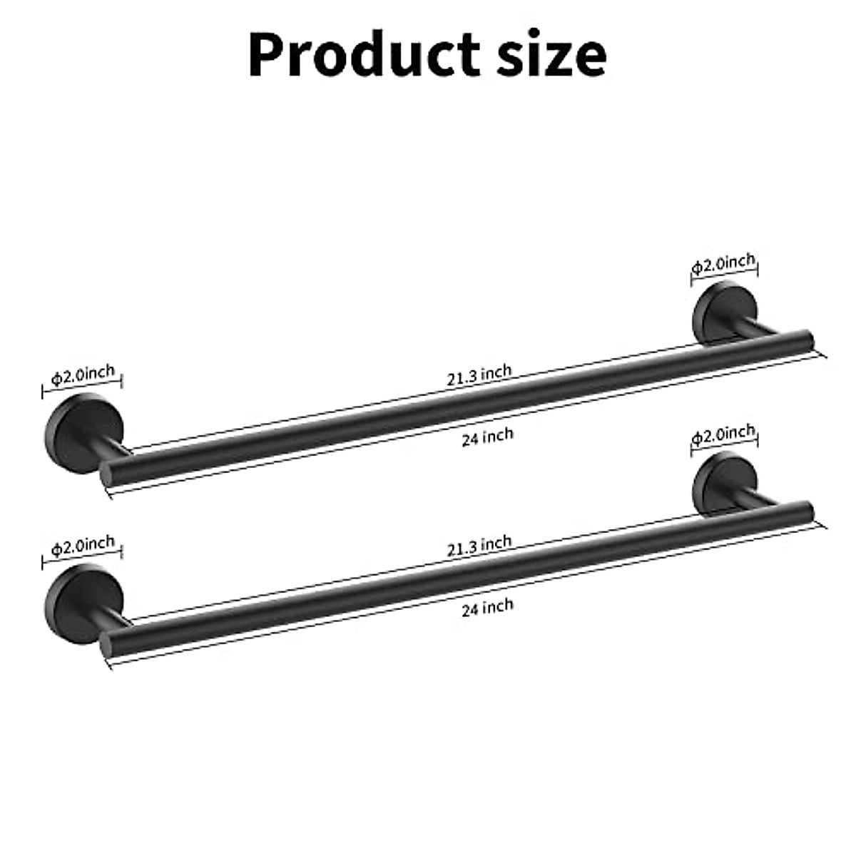 Cilee 2 Pieces Matte Black Bathroom Towel Bar, 24 Inch Double Towel Racks,Bathroom Towel Holder Towel Hanger for Bathroom Stainless Steel Wall Mount