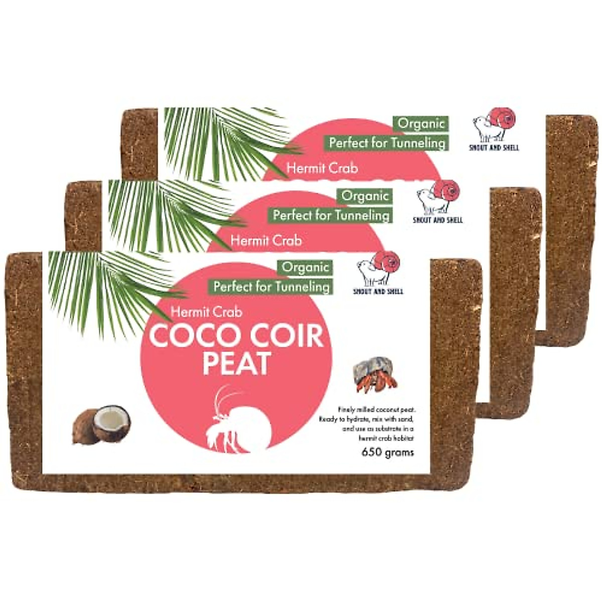 Snout and Shell Coco Peat Reptile & Amphibian Bedding 1.4 lbs - Perfect for Frogs, Salamanders, Geckos & Snakes Tunneling - 100% Organic Coconut Husks - 650 Grams, Brown