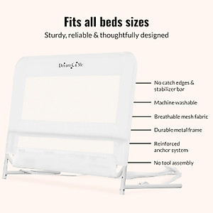 Dream On Me Lightweight Mesh Security Adjustable Bed Rail for Toddler with Breathable Mesh Fabric in White