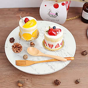 DEAYOU Marble Lazy Susan, Round Marble Tray Turntable Cake Stand, 12" Lazy Susan Cheese Board with Silent Rotating for Serving, Table Display, Cupcake, Food, White, Revolving Cake Leveler Spinner