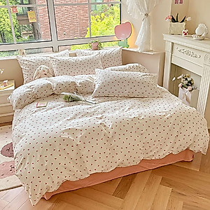 LIWHENHAO Cherry Duvet Cover Set Queen 100% Cotton Bedding Cartoon Red Cherries on White 1 Kawaii Cute Fruit Comforter Cover Full Zipper Closure 2 Pillowcases for Kids Girls Boys Woman