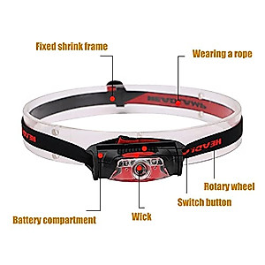 ICOBES Headlamp Mini Head Lamp 4 Modes Waterproof White+2*LED Red Flashlight Headlight Headlamp Torch Lanterna