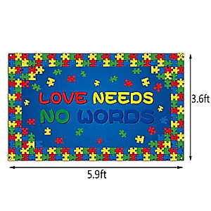 Love Needs No Words Backdrop Banner Autism Awareness Puzzle Piece April Photography Background Wall Hanging Decoration