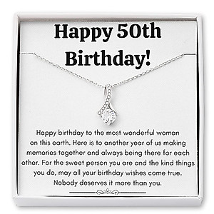 50th birthday gifts for women Jewelry Box Happy 50th Sweet Person Alluring Beauty Necklace with Message Card and Gift Box Included. Birthday Surprise Gift for Wife Daughter Sister Niece Friend Mom Couple Girlfriend Babe Aunt. Jewelry Necklace for Women (S