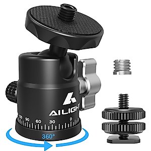 Mini Ball Head, Panoramic Tripod Head DSLR Camera Hot Shoe Mount + 1/4 3/8 Screw, 360° Rotatable Tripod Ball Head Photograph Accessories for Cameras Gopro Camcorder Smartphone Light