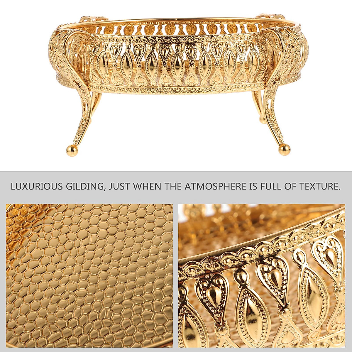 Cabilock 3 Pcs Metal Fruit Plate Offering Plate Fruit Basket Holder Serving Dishes Offering Bowl Snack Serving Tray Cookie Storage Bowl Dry Fruits Biscuit Gold Plated Iron Dried Fruit Plate