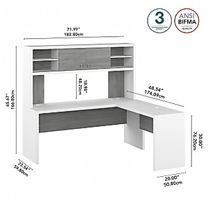 Bush Business Furniture Echo L Shaped Computer Desk with Hutch, 72W, Pure White and Shiplap Gray