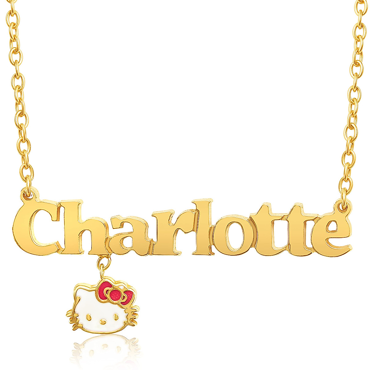 Sanrio Hello Kitty Personalized Name Necklace 18" - 14k Flash Plated Sterling Silver Custom Name Necklace Officially Licensed