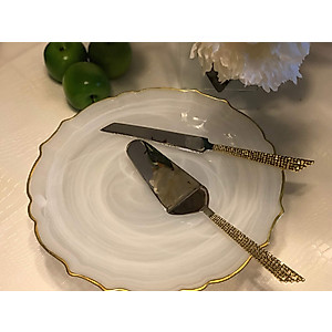 Gold Cake Servers With Mosaic Design - 12"L Cake Knife & Server Set Ideal for Weddings, Party's, Elegant events
