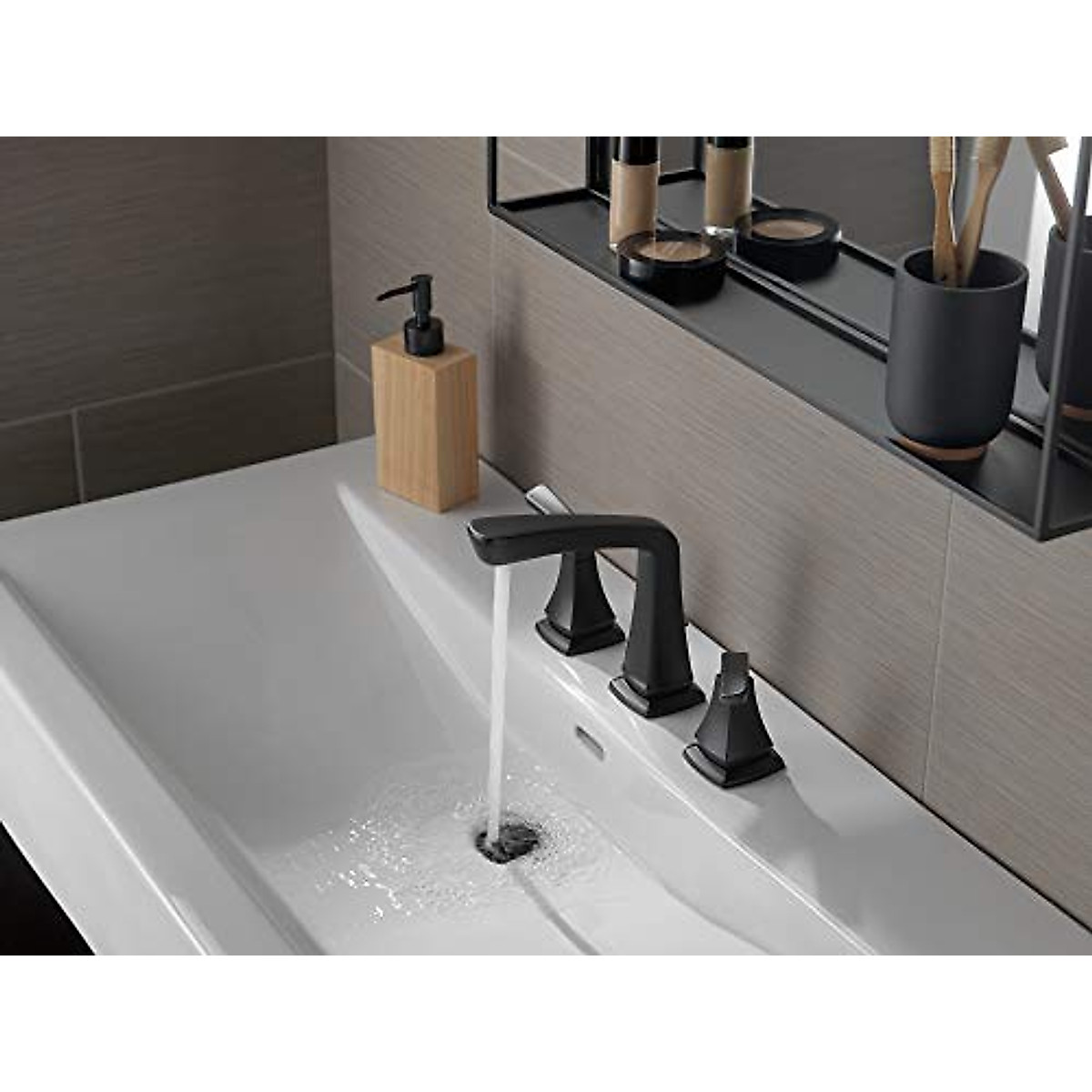 Delta Faucet Vesna Widespread Bathroom Faucet 3 Hole, Drain Assembly, Worry-Free Drain Catch, Matte Black 35789LF-BL