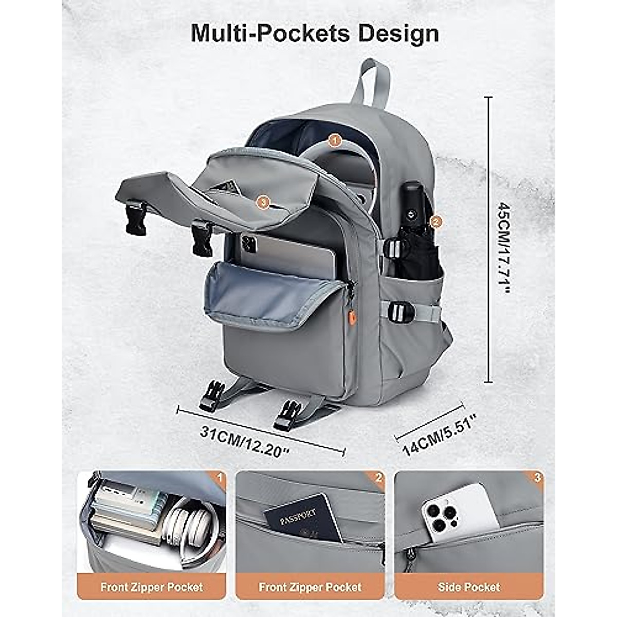 coowoz College Backpack Waterproof Black College Bags For Women Lightweight Travel Rucksack Casual Daypack Laptop Backpacks For Men Women (Grey S)