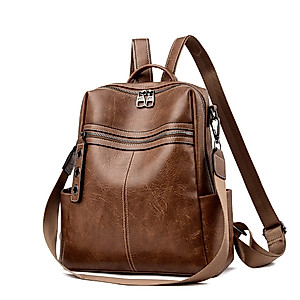 Maxoner Backpack Purse for Women Fashion Genuine Leather Convertible Shoulder Handbag Travel Bag Satchel Rucksack Ladies Bag (Faux Leather Dark Brown)