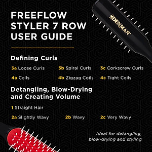 Denman Free Flow Wide Spaced Pins 7 Row Hair Styling Brush - 3-in-1 Styling Tool for Creating Volume, Detangling Thick Hair and Defining Curls, D31