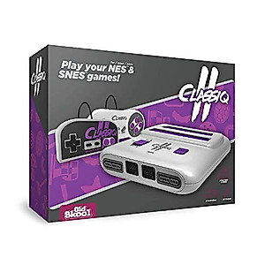 Old Skool Classiq 2 AV Version Twin Video Game System, Grey/Purple Compatible with SNES/NES Nintendo and Super Nintendo cartridges