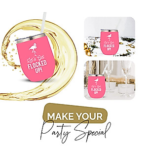 Let's Get Flocked UP! 12oz Flamingo Wine Tumbler With Lid and Straw, Flamingo Cup Perfect for Birthday Party, Bachelorette Party, and Bridal Shower Flamingo Wine Glass