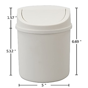 Lesbin 0.5 Gallon Plastic Tiny Trash Can with Swing Lid, Mini Desktop Waste Can, White