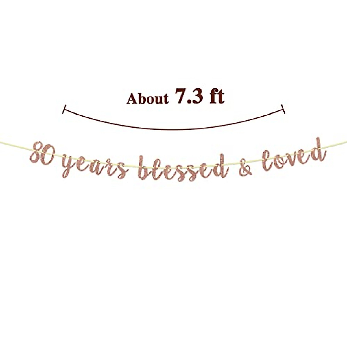 Aonbon Glitter 80 Years Blessed & Loved Banner - 80th Birthday / 80th Anniversary Banner, 80th Birthday / 80th Anniversary Party Decorations - Rose Gold (80)