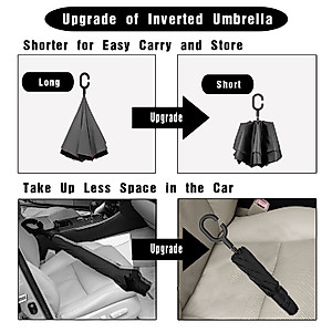 LANBRELLA Umbrella No Drip Umbrella Double Layer Inverted Umbrella C Shaped Handle Windproof Compact Folding - Black