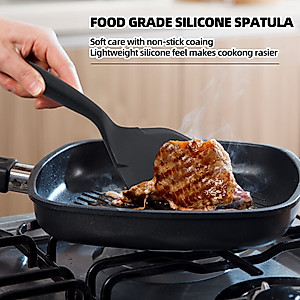 2 Pack Silicone Pancakes Spatula,Wide Pancakes Spatula Turner for Eggs Fish Pizza and Steak Shovel Omelette Spatulas for Nonstick Cookware,Heat Resistant Kitchen Flipper Spatulas for Cooking (Black)