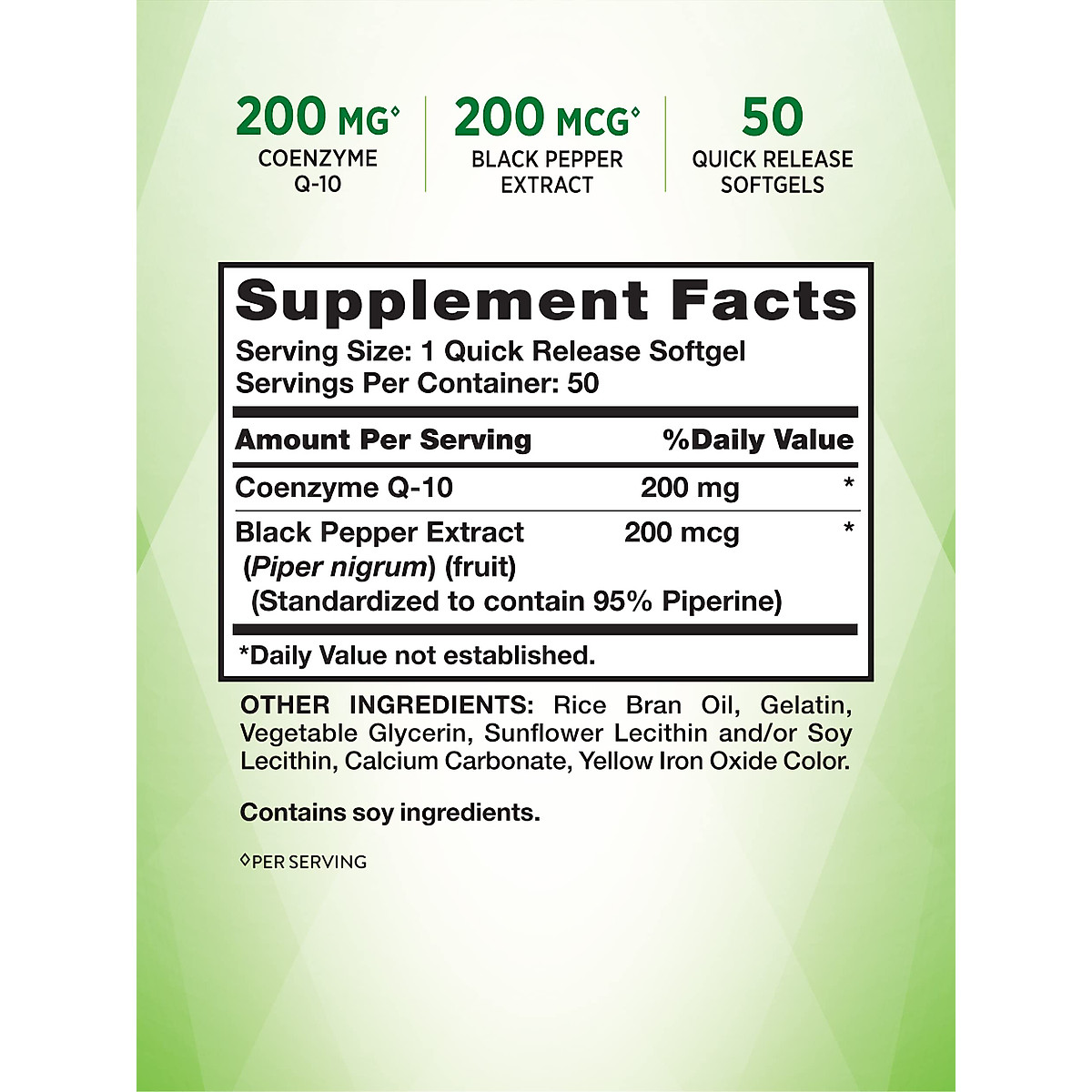 Nature's Truth CoQ10 200 mg Softgels | 50 Count | Enhanced Absorption Supplement | Plus Black Pepper Extract | Non-GMO, Gluten Free