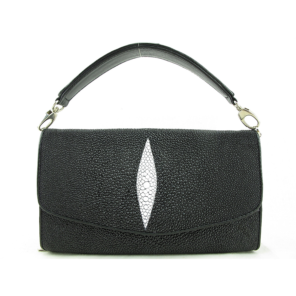 Pelgio Genuine Stingray Skin Leather Shoulder Cross Body Bag Purse (Black)